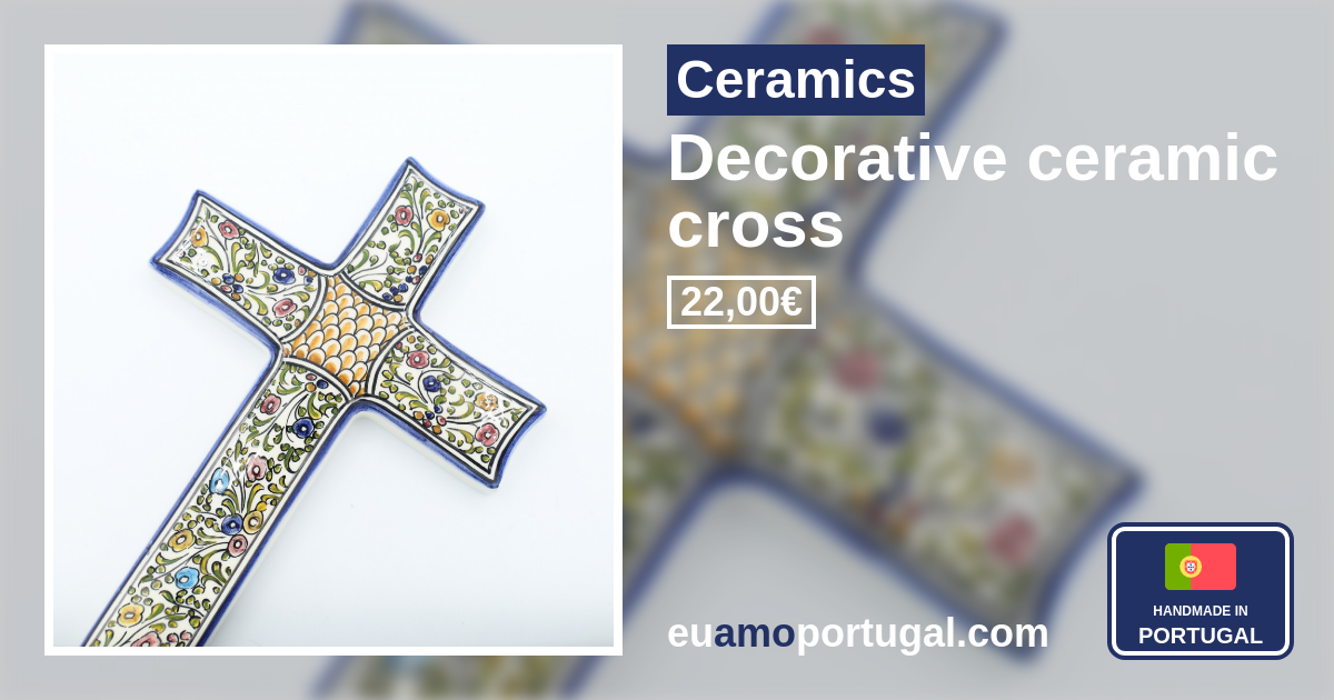 Decorative ceramic cross, hand painted in Portugal