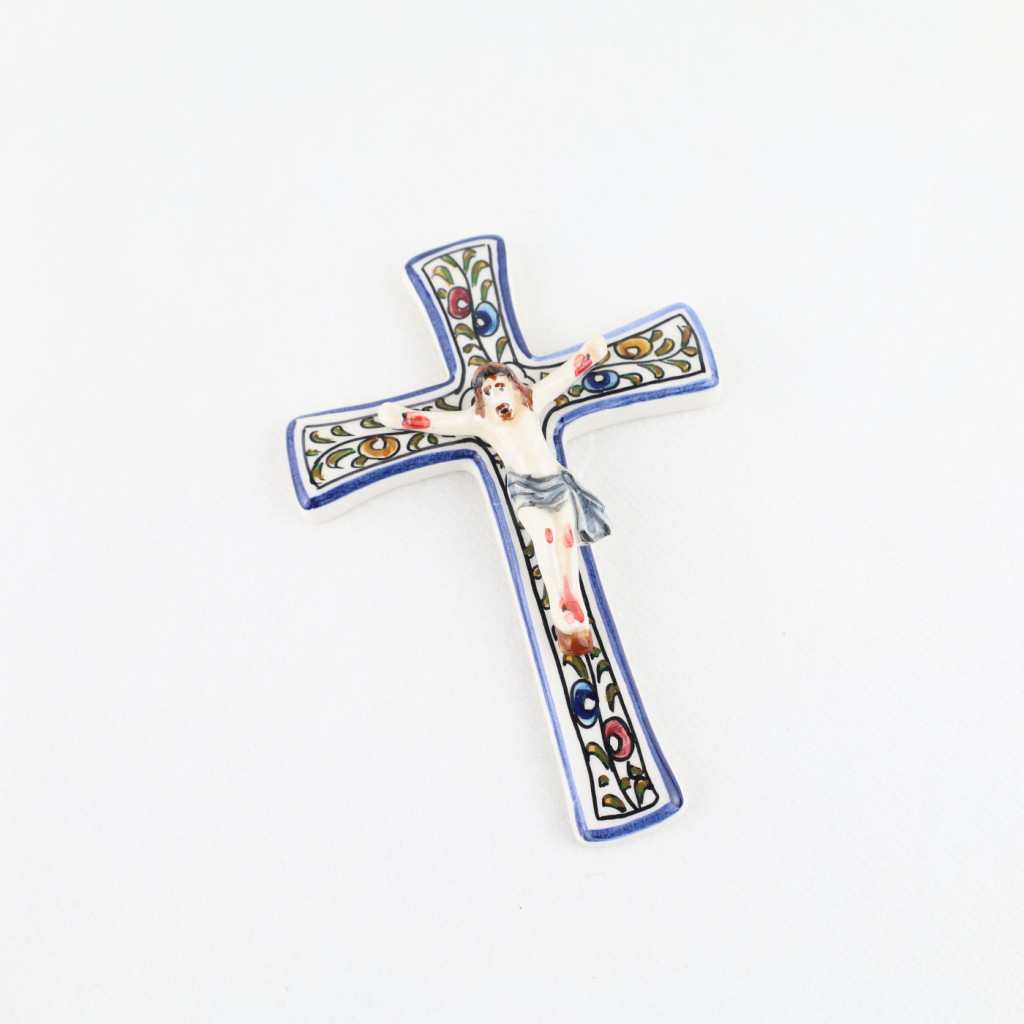 Painted Cross with Christ - Handmade religious item